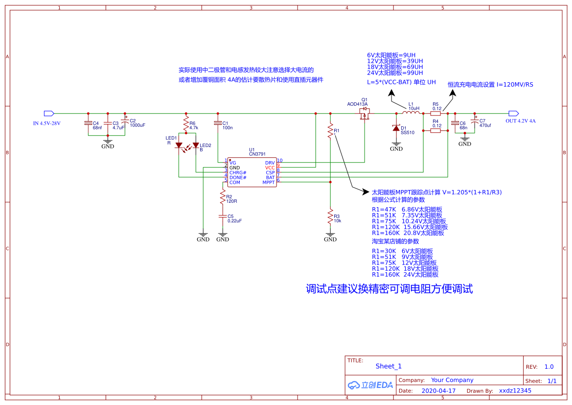 CN3791 太阳能锂电充电验证板 - 立创EDA开源硬件平台
