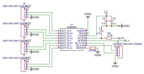 HS8836A-小型一拖四USB分线器 - 嘉立创EDA开源硬件平台