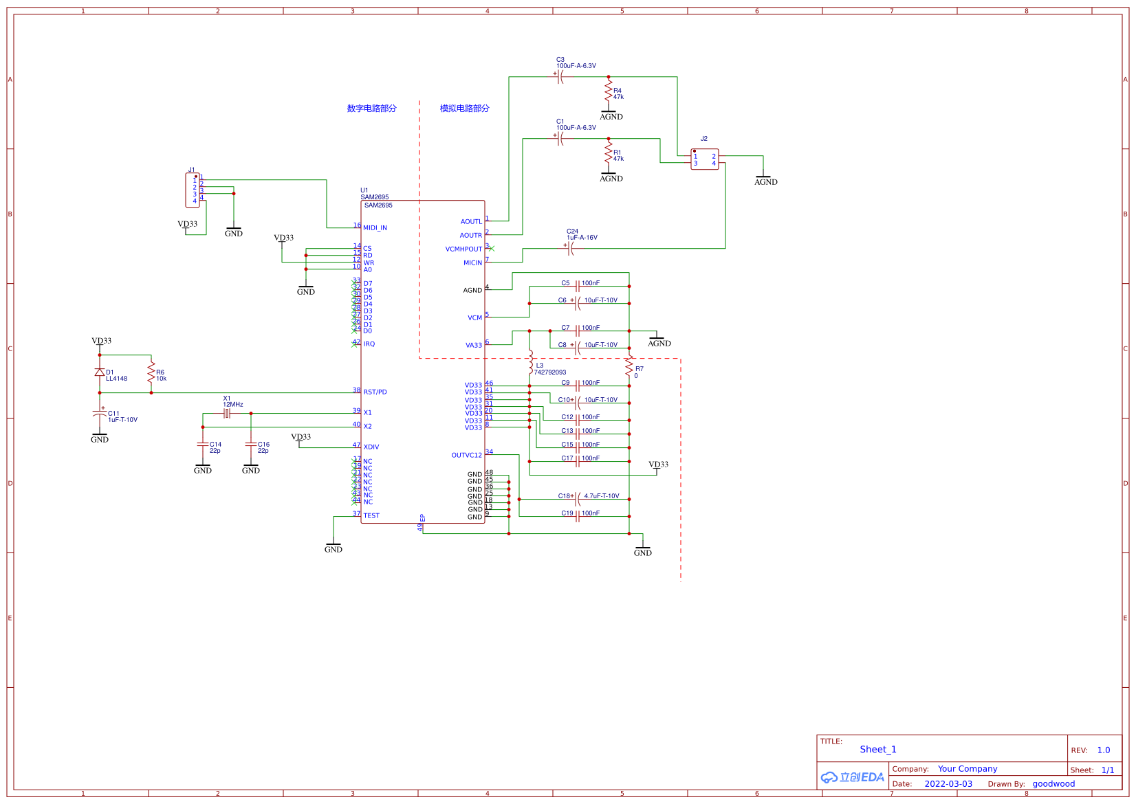SAM2695合成器测试板 - 嘉立创EDA开源硬件平台