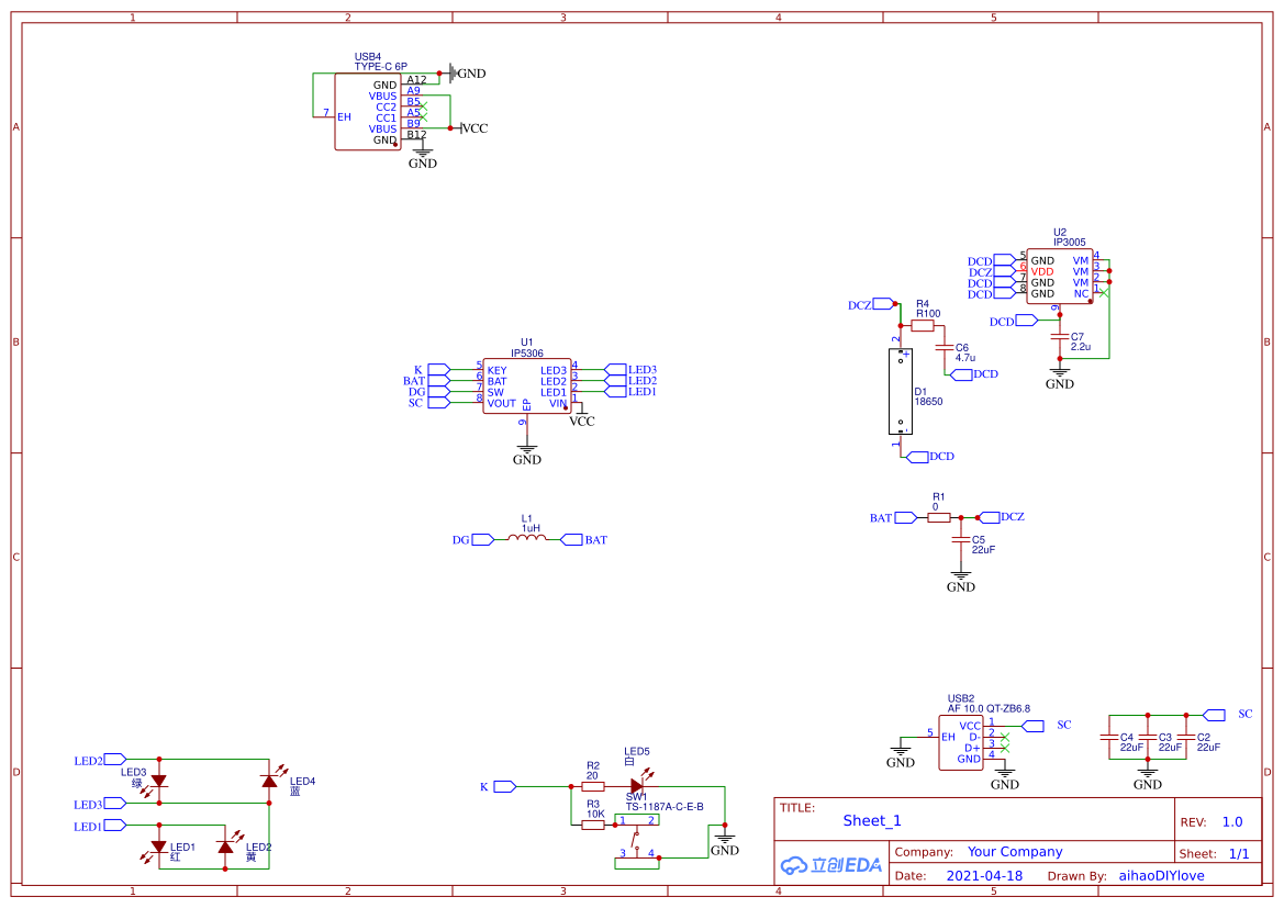 单18650 IP5306方案小充电宝 - 嘉立创EDA开源硬件平台