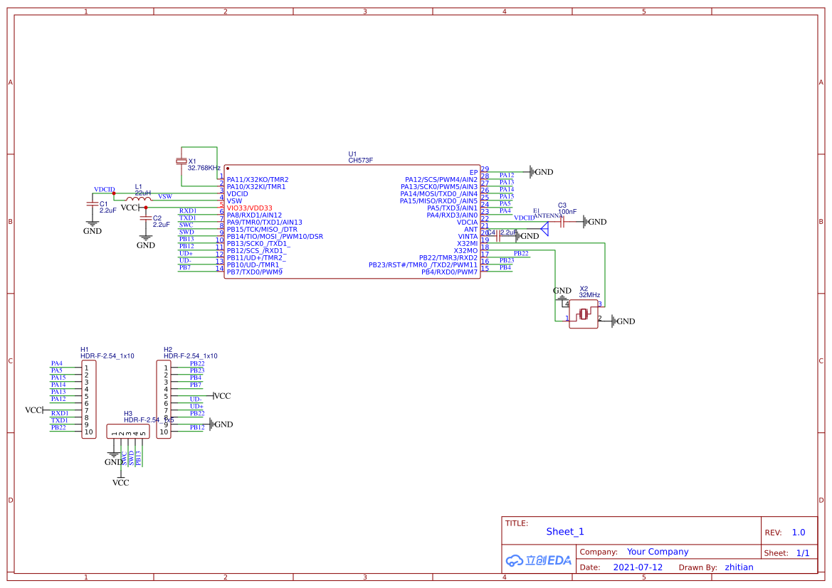 ch573 蓝牙最小系统板 - 嘉立创EDA开源硬件平台
