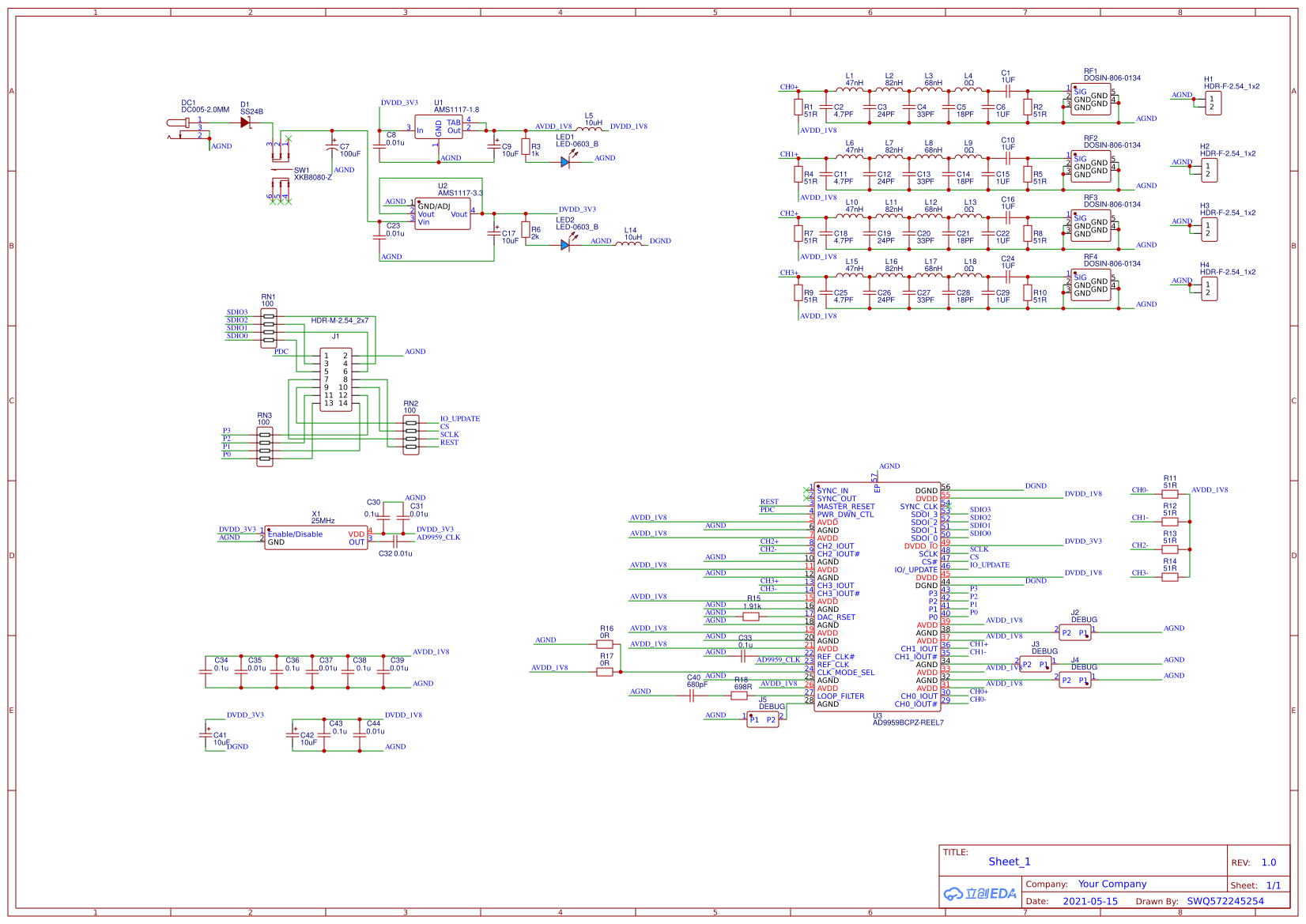 【课程设计】基于AD9958直接数字频率合成器+662763A - 嘉立创EDA开源硬件平台