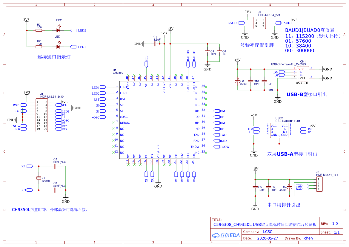 C596308_CH9350L USB键盘鼠标转串口芯片验证板 - 嘉立创EDA开源硬件平台
