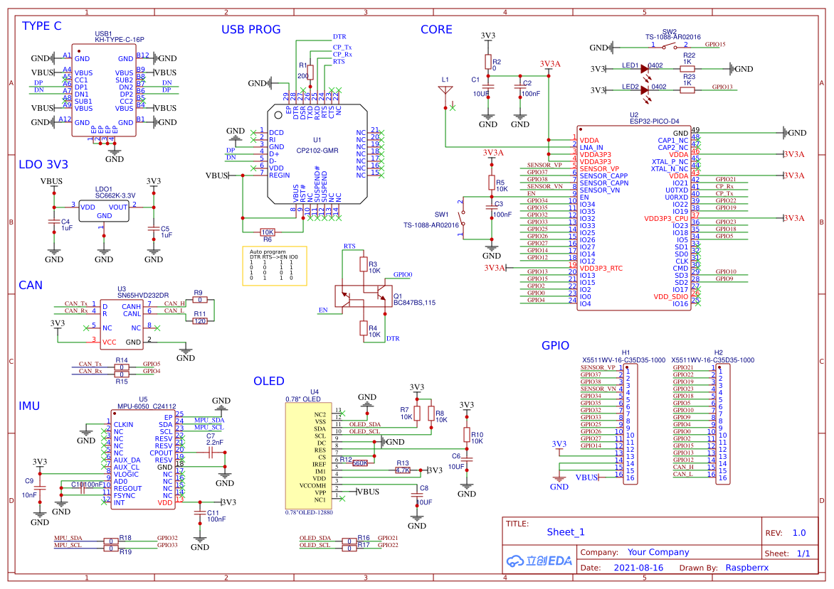 ESP32 PICO D4最小开发板 - 嘉立创EDA开源硬件平台