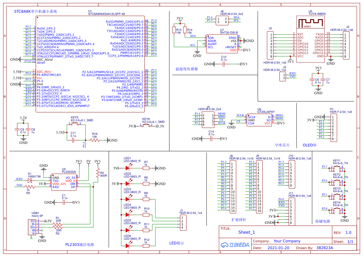 【涂鸦智能】STC8+涂鸦模组开发板 - 嘉立创EDA开源硬件平台