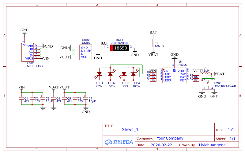 基于IP5306的3.7V升压5V充电宝电路【实测成功】 - 嘉立创EDA开源硬件平台