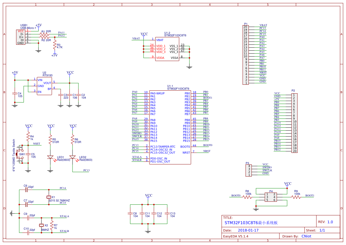 Stm32f103c8t6最小系统板 Copy 立创eda