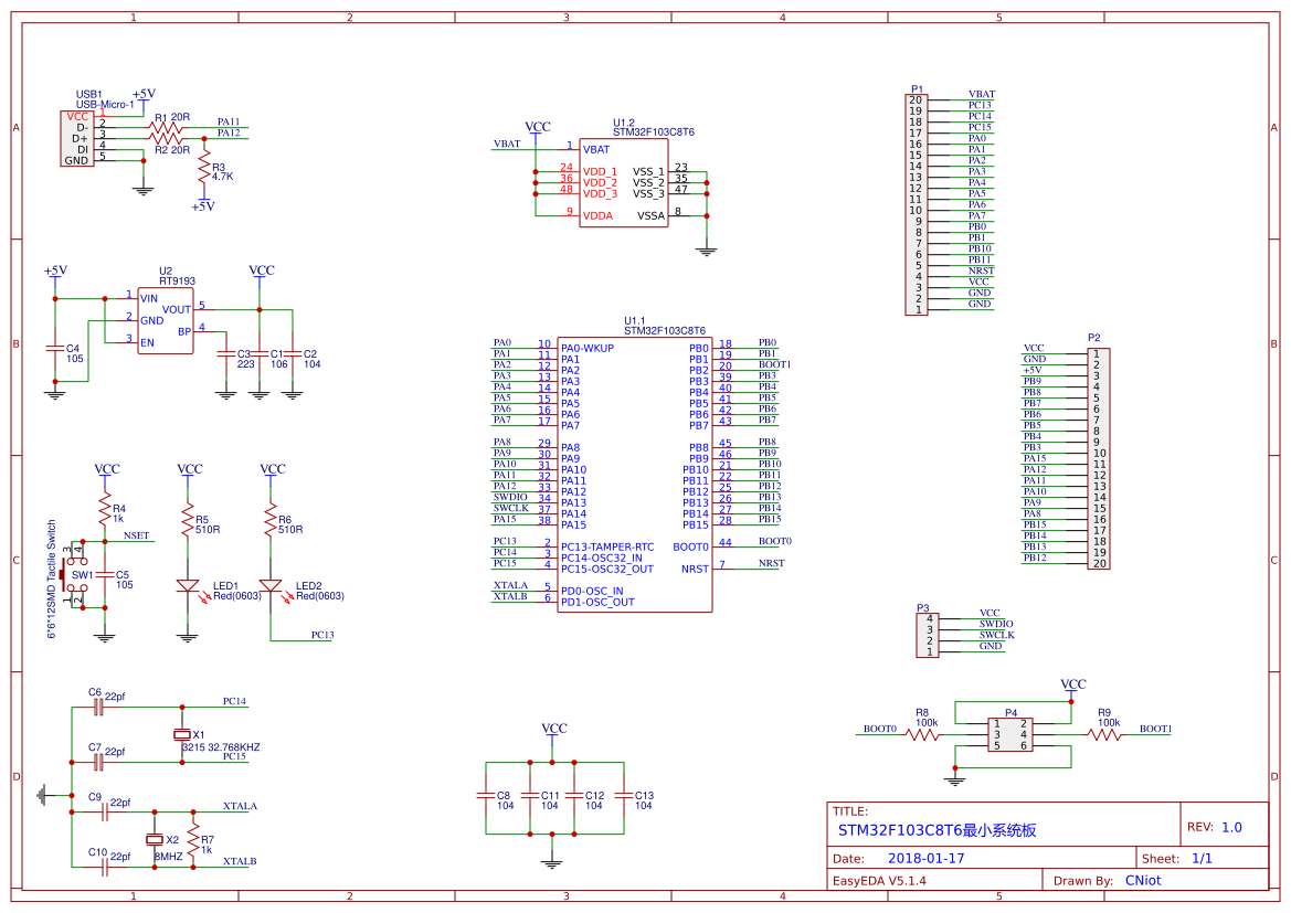 STM32F103C8T6最小系统板 - 嘉立创EDA开源硬件平台