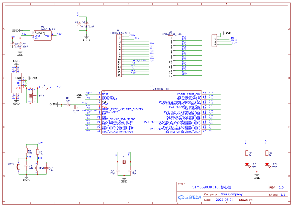 STM8S903K3T6C最小系统板 - 嘉立创EDA开源硬件平台