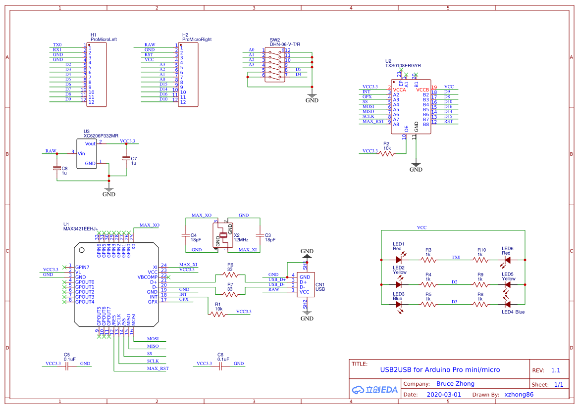 USB2USB Arduino Pro Mini - 嘉立创EDA开源硬件平台