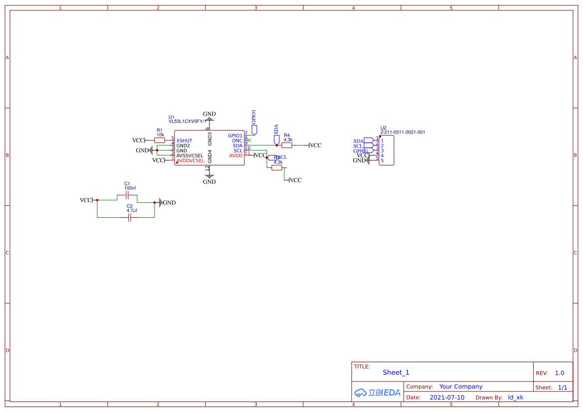 VL53L1激光测距 - 嘉立创EDA开源硬件平台