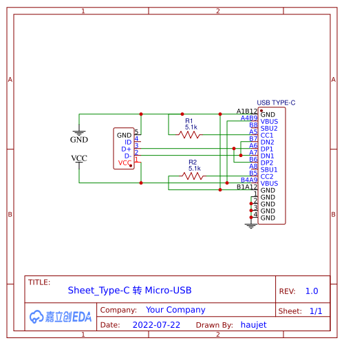 Micro、Mini-USB 转 Type-C 转接板 - 嘉立创EDA开源硬件平台