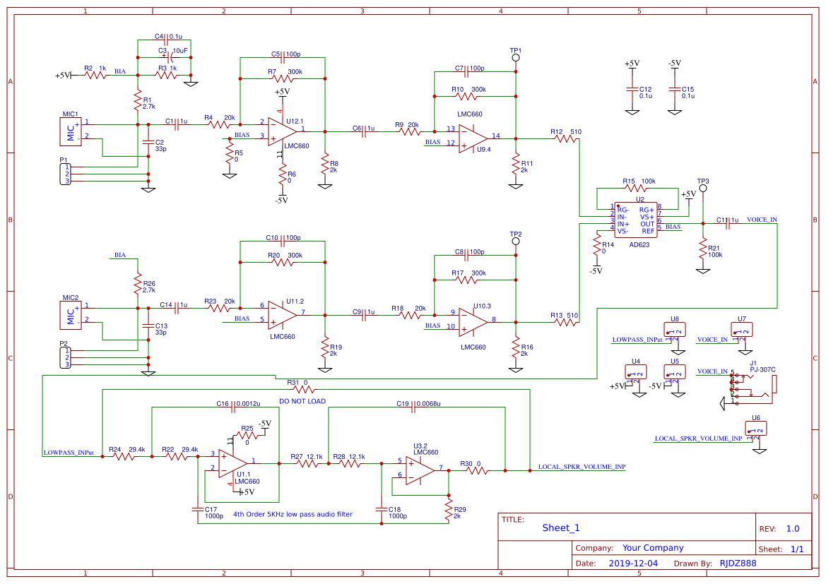 双MIC电路+4阶5KHz低通滤波制掉环境的背景噪音 - 嘉立创EDA开源硬件平台