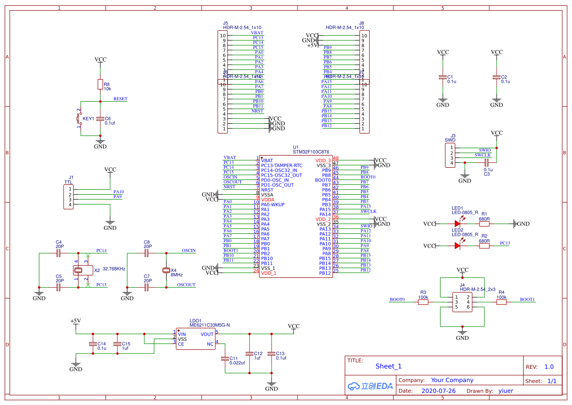 [有待测试]STM32F103C8T6核心板 - 嘉立创EDA开源硬件平台