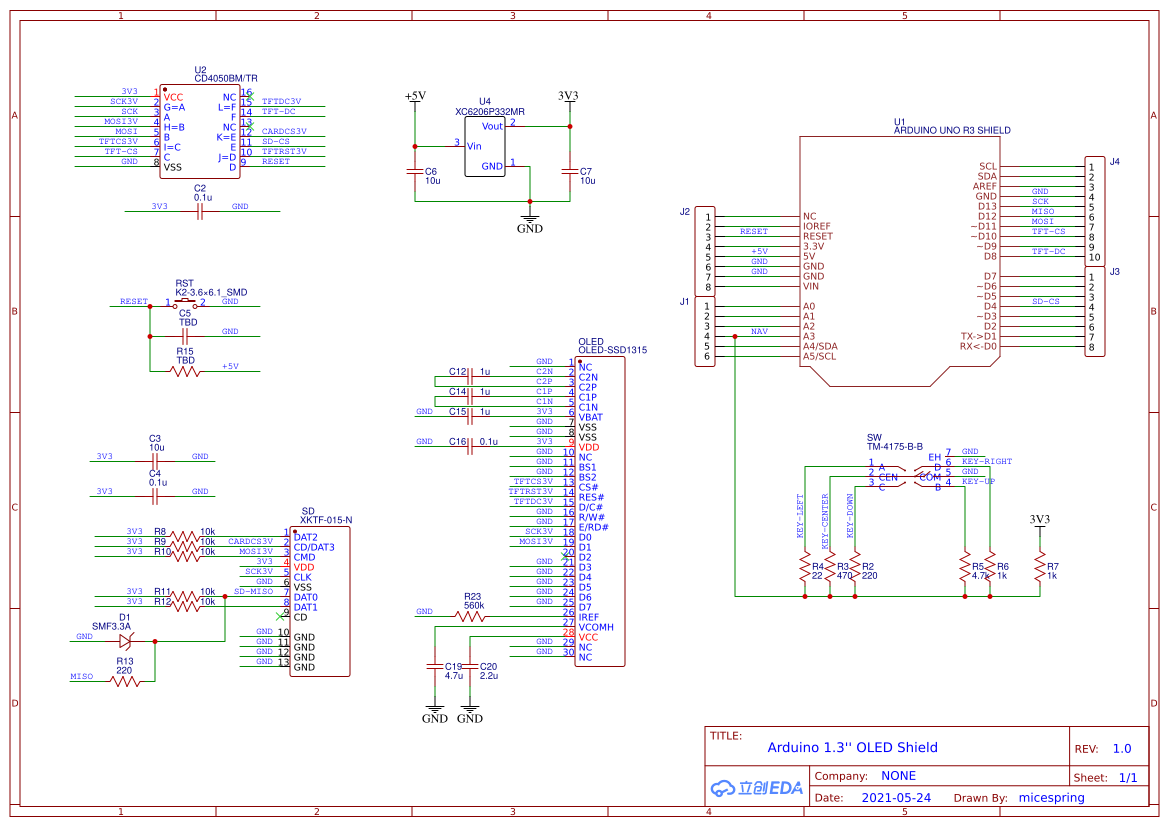 Arduino 1.3'' OLED Shield - 嘉立创EDA开源硬件平台