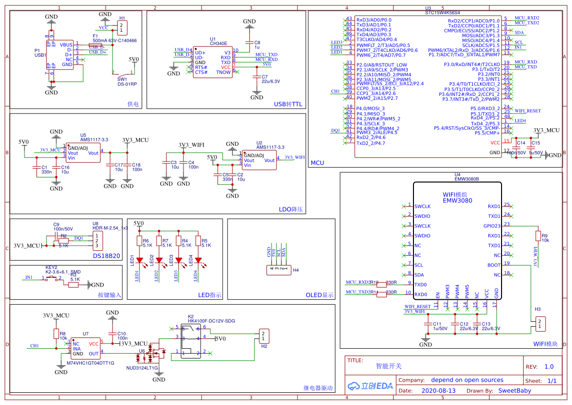 【训练营_进阶班】基于STC15和emw3080的智能开关 - 嘉立创EDA开源硬件平台