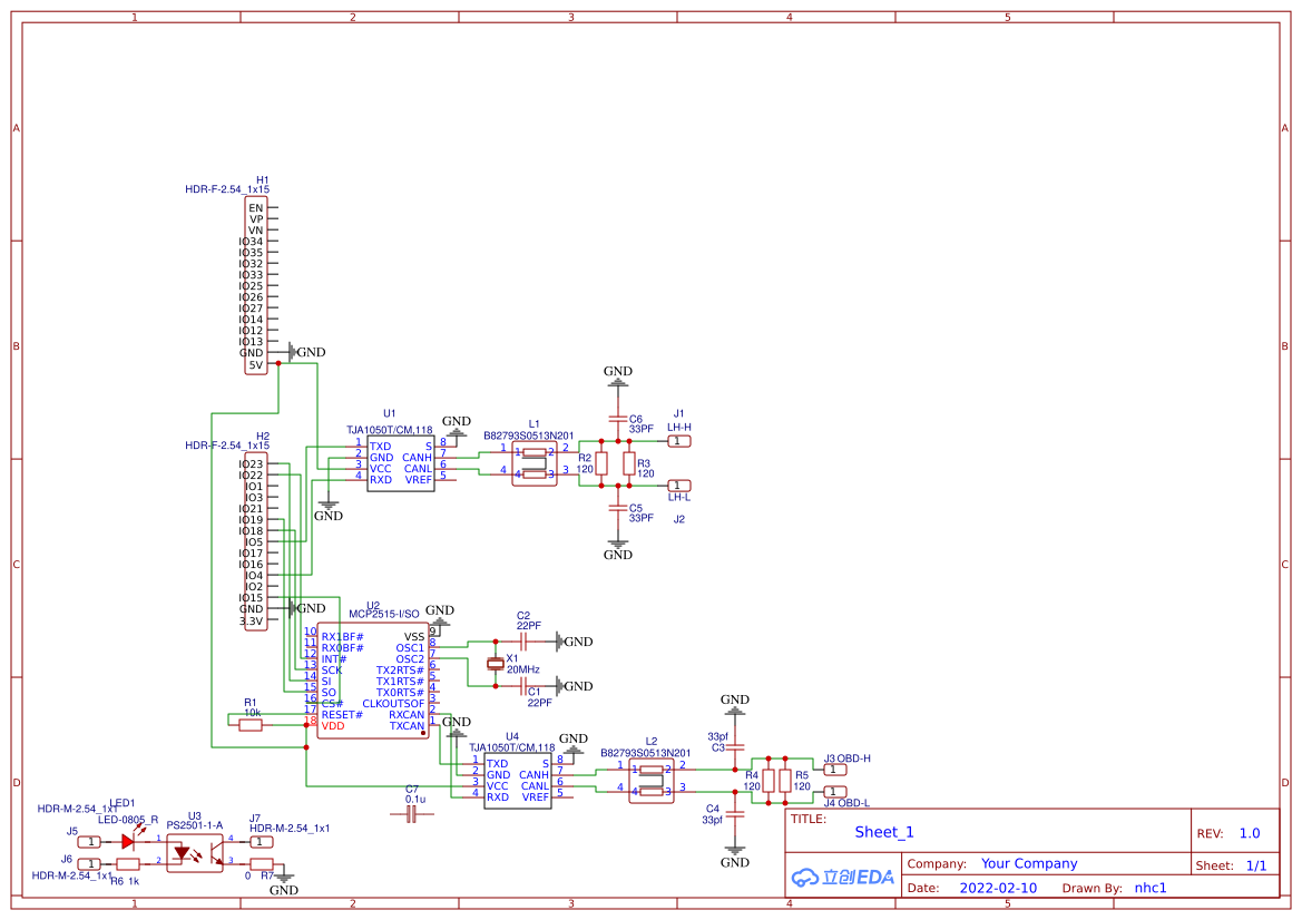 v-1.1esp32-mcp2515双CAN扩展版 - 嘉立创EDA开源硬件平台