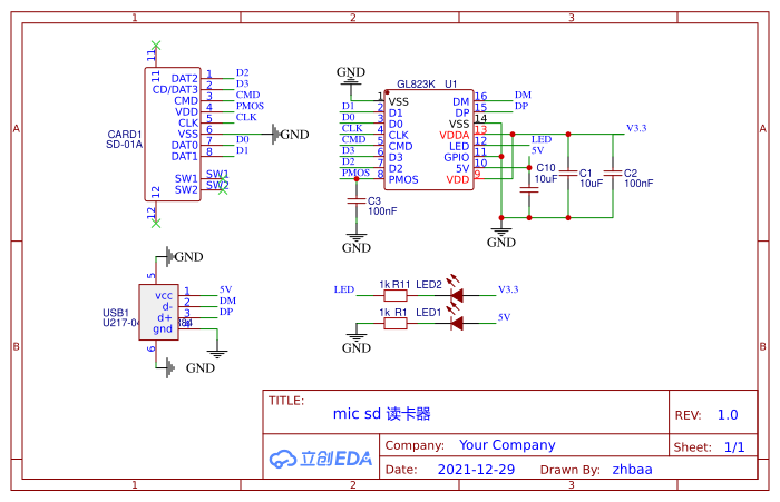 GL823K TF（Micro SD）读卡器 - 嘉立创EDA开源硬件平台