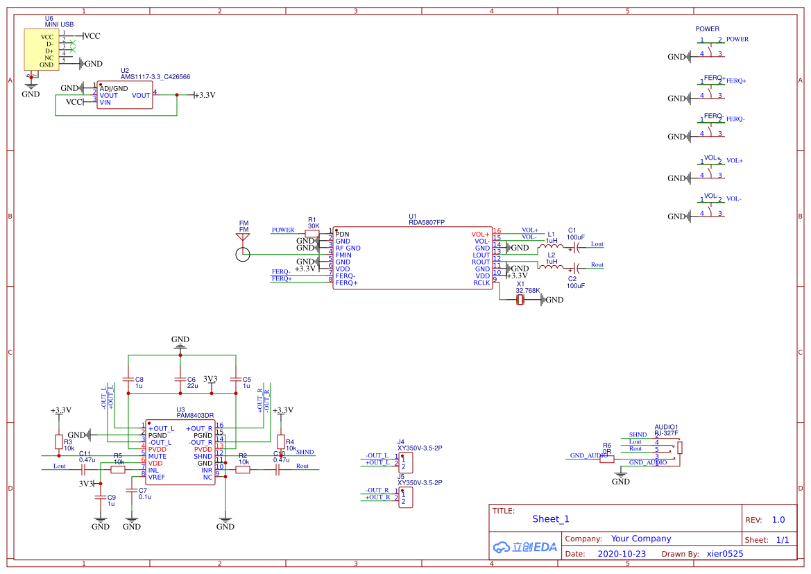 基于RDA5807FP+PAM8403DR 的收音机 - 嘉立创EDA开源硬件平台