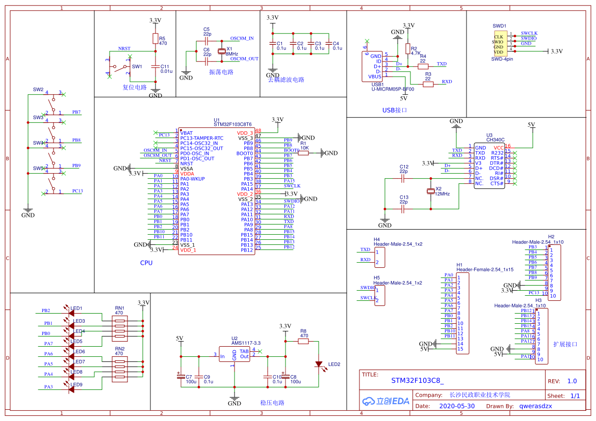 stm32f103c8t6最小系统版 - 嘉立创EDA开源硬件平台